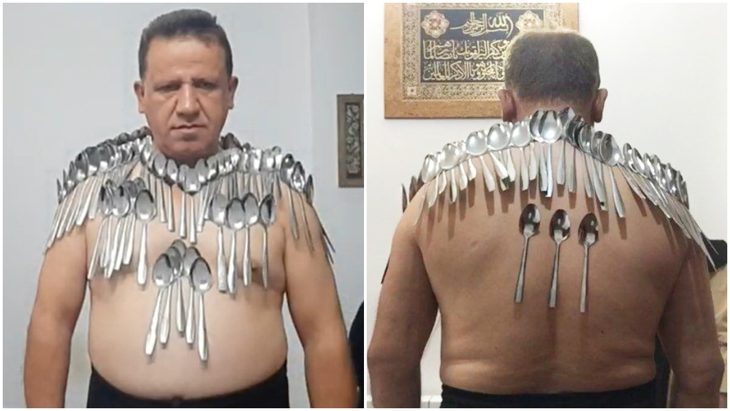 Man balances 96 spoons on his body to break his own world record ...